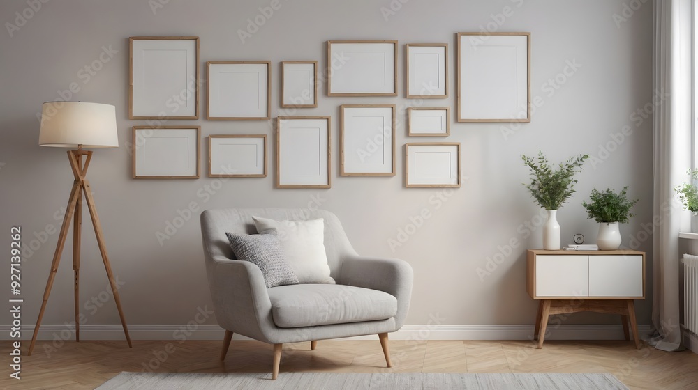 High resolution photo frame on the wall interior image template, empty ...