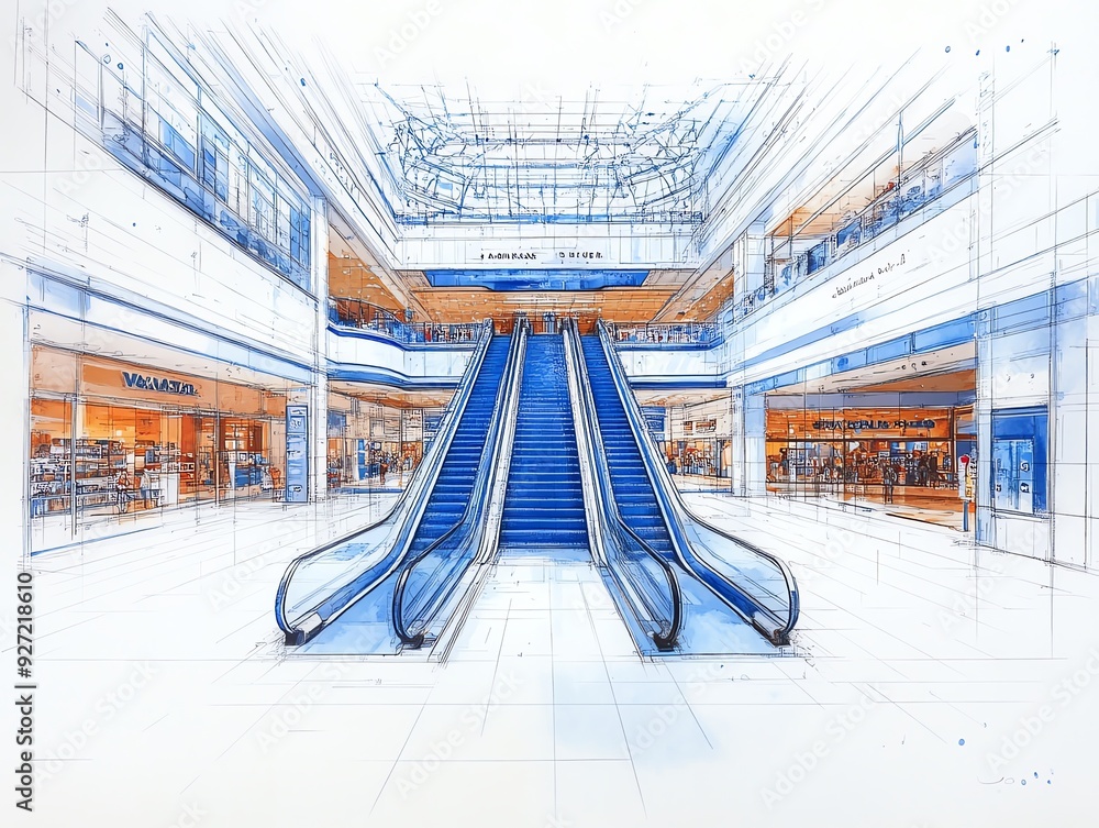 Blueprint of a large shopping mall s skeleton, highlighting the ...