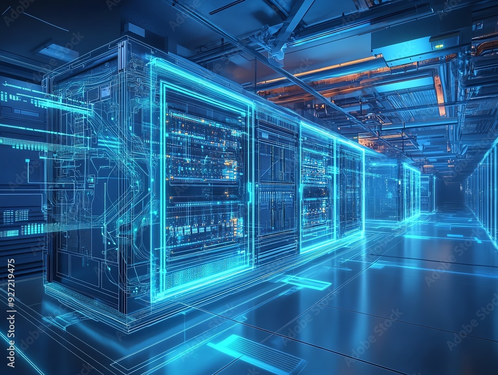 Crosssectional blueprint of a subterranean data center, showcasing the ...