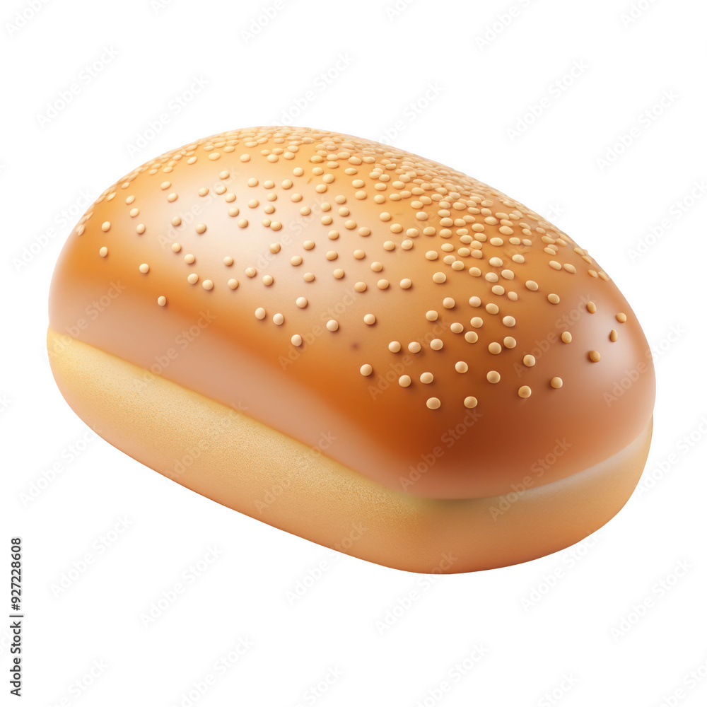 3D sesame seed burger bun illustration. The bun features a soft, golden ...
