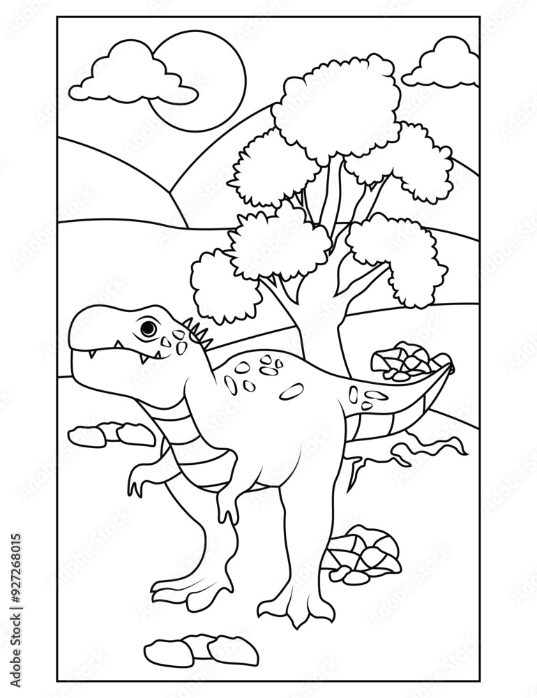 Dinosaur coloring page for kids Stock Vector | Adobe Stock
