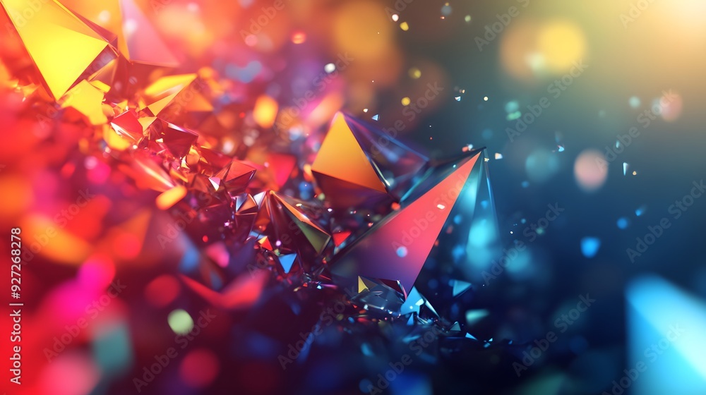 14. "A vibrant 3D background of dynamic, shifting polygons with a kaleidoscope of colors and ...