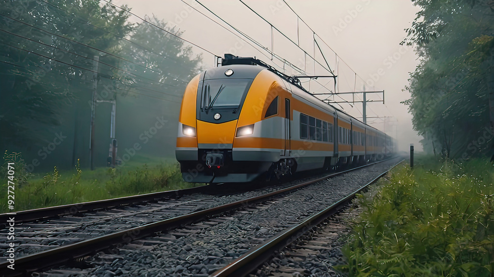 open environment of beautiful nature with modern electric train ...
