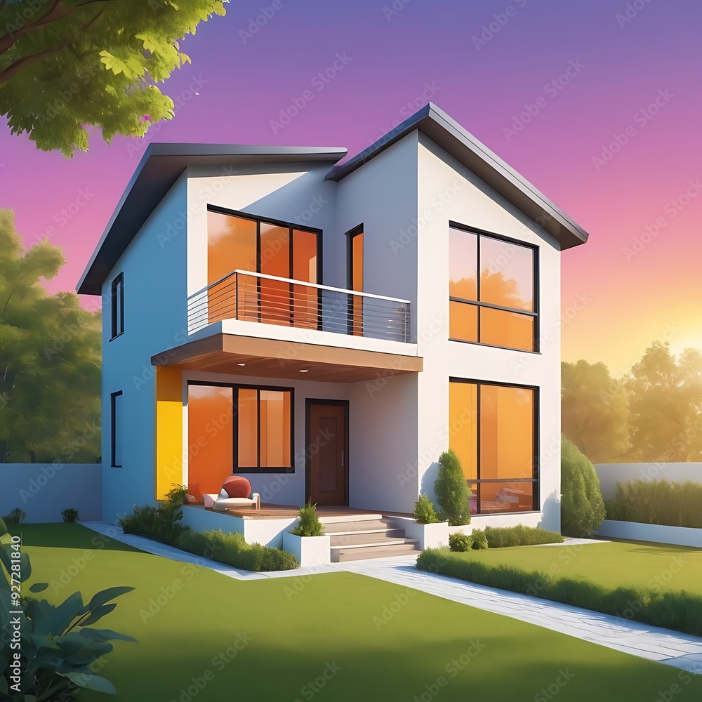 Rendering house model with bright background, luxury modern house on ...