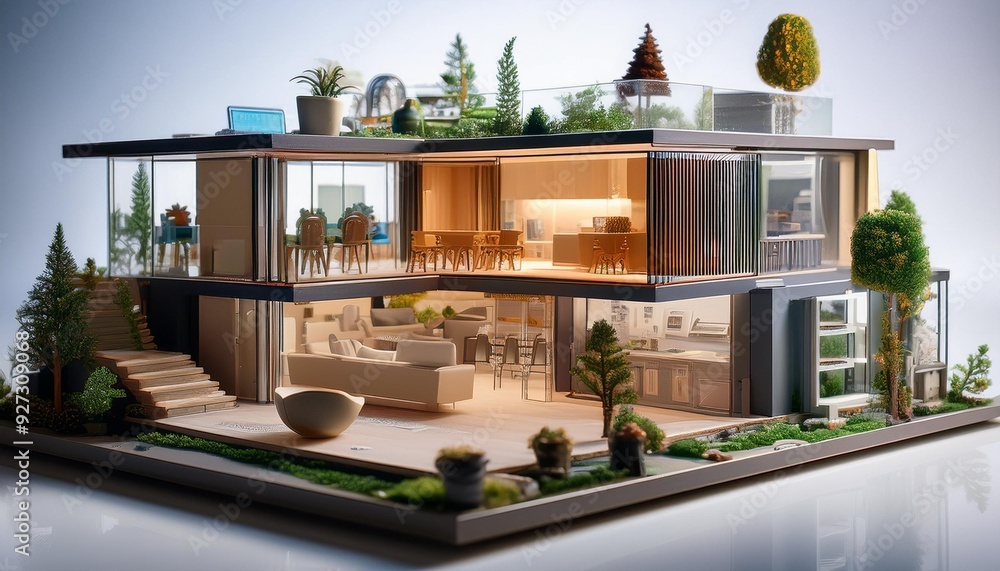 Intricate miniature house model showcasing a cross-section of modern ...