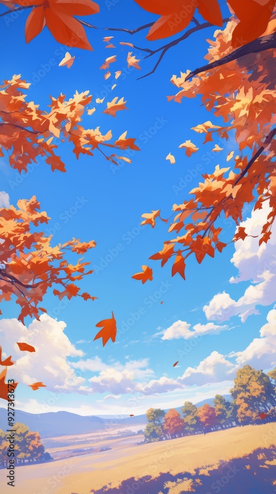 Ethereal Anime Autumn Scene: Poetic Maple Leaves Dancing in Melancholic ...