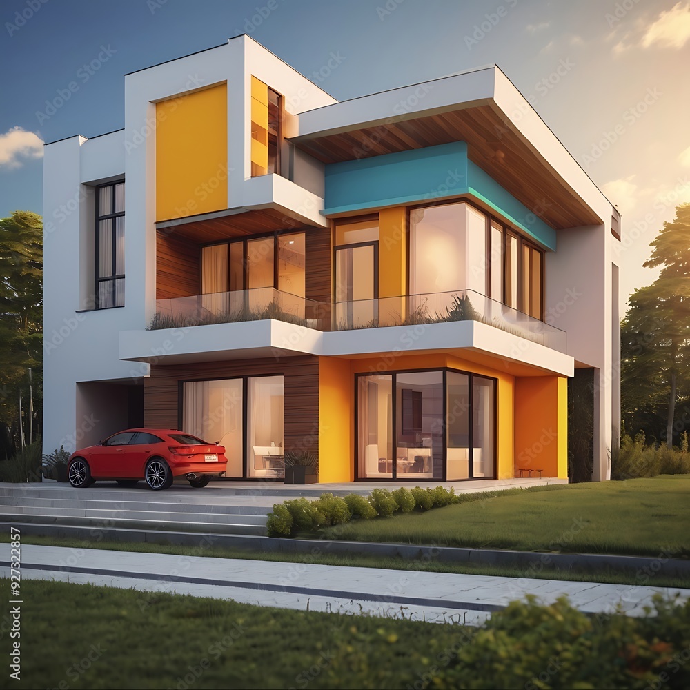 Rendering house model with bright background, luxury modern house on ...