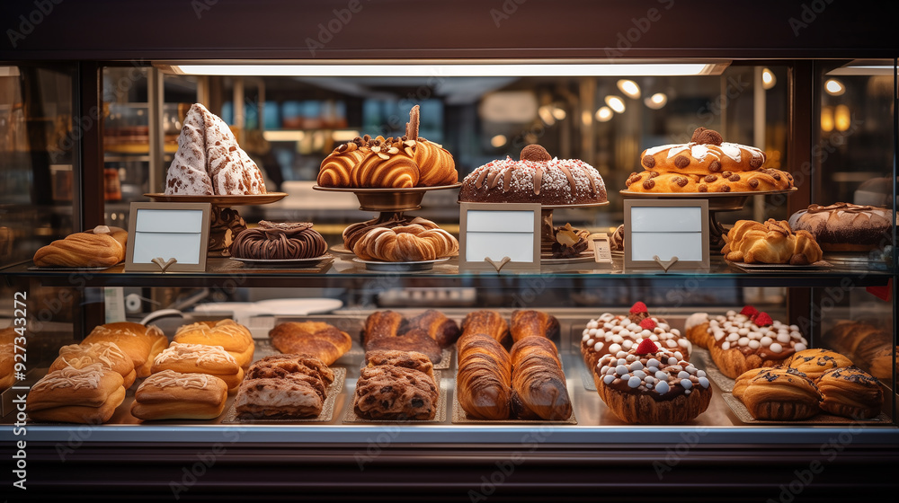 Glass display case, showcase of a bakery and confectionery shop with ...