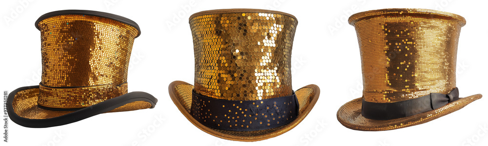golden top hat, gold sequence hat collection set, object PNG isolated ...