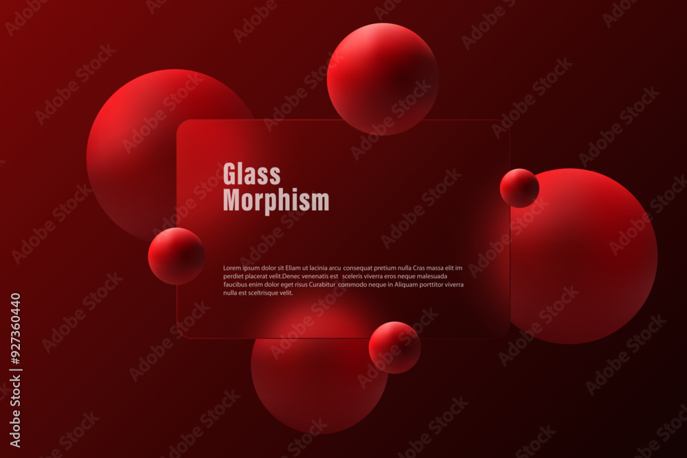Glass morphism website landing page template. Red background with glass ...