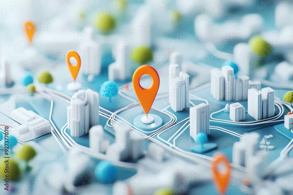 city map with location markers, showing buildings and urban layout for ...