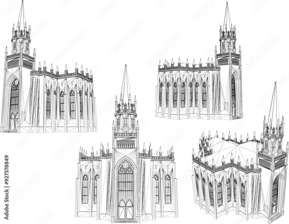 Vector sketch illustration of classic vintage royal palace castle ...
