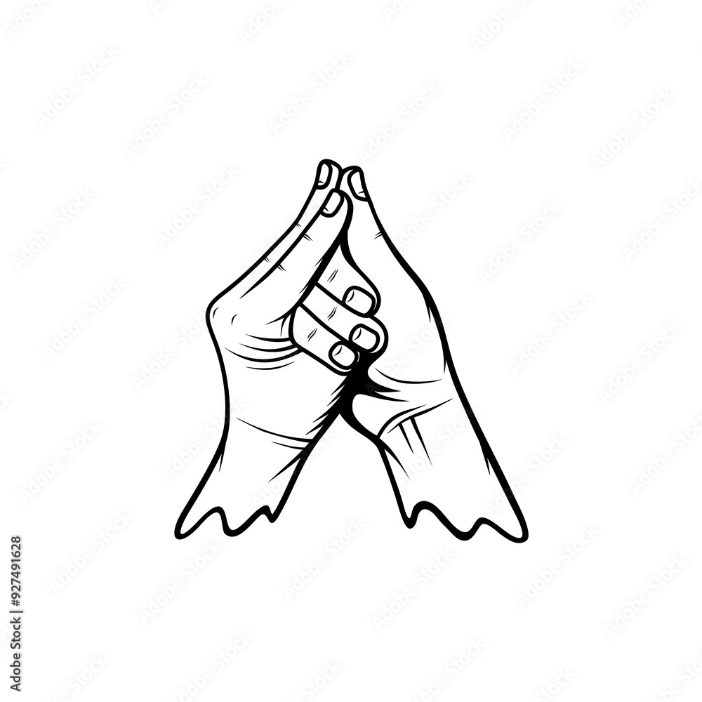 hand gesture tucking the fingers of the right hand in the left hand black and white shankh mudra ...