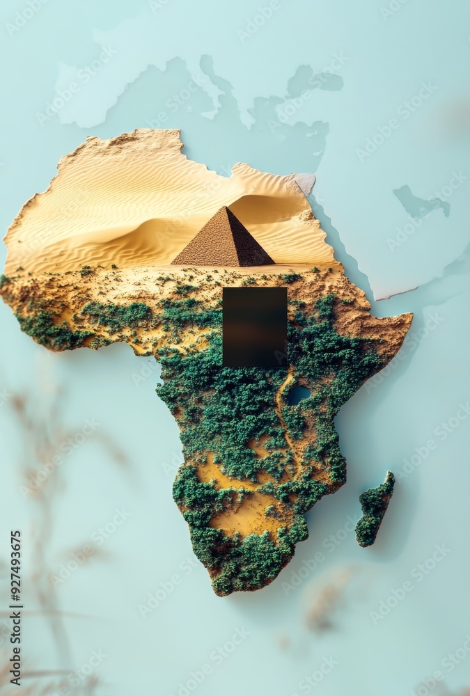 Map of Africa with pyramid highlights desert, jungle, and savanna ...