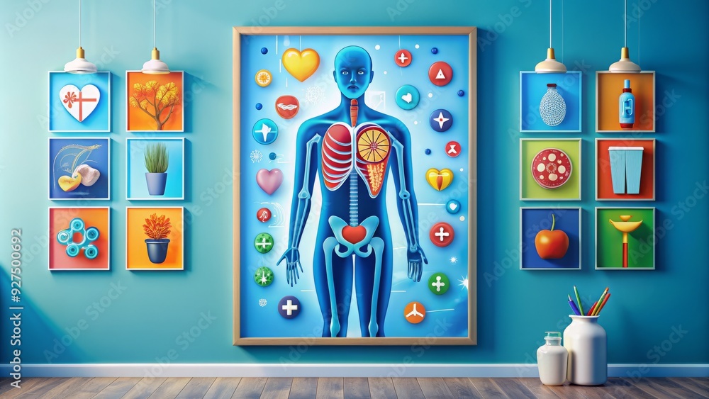 Colorful medical poster with illustrated human organs and healthcare ...