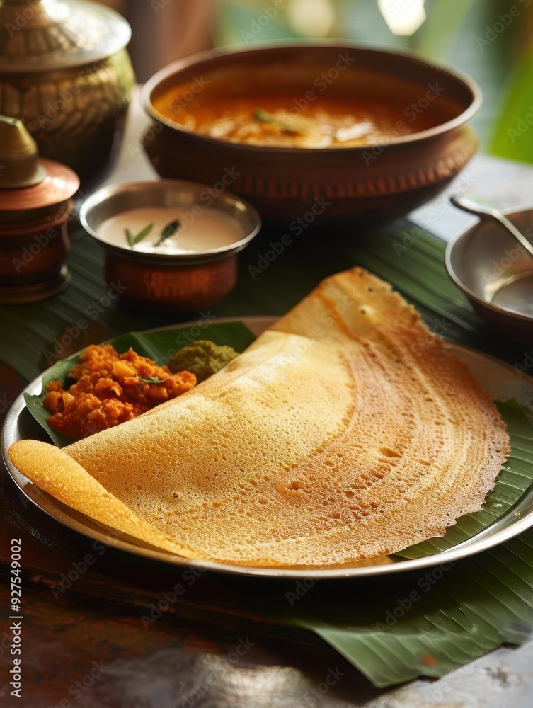 Delicious Indian Dosa Platter with Sambar and Coconut Chutney ...