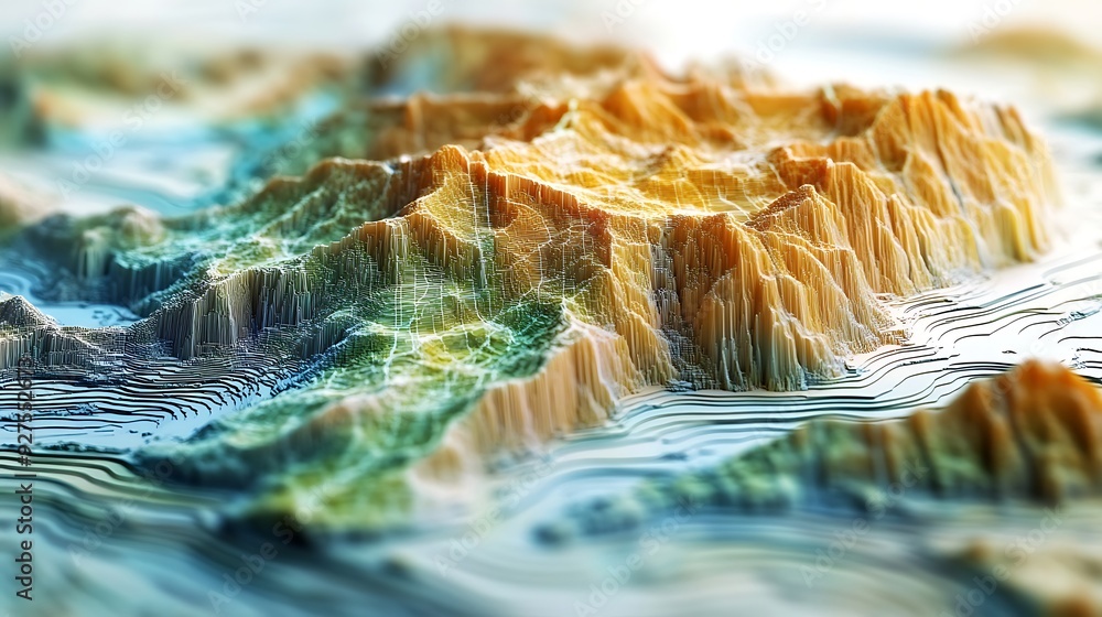GIS geodata mapping concept featuring a detailed, layered terrain model ...