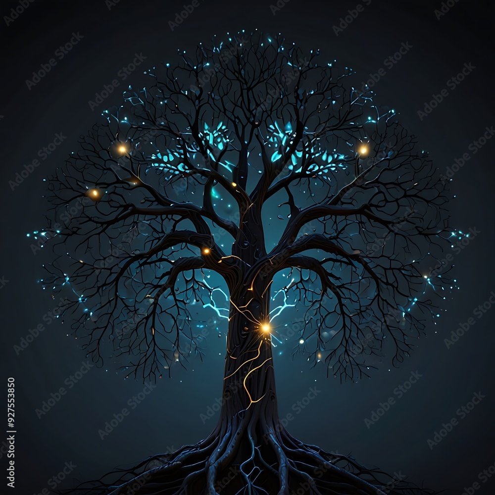 Artificial Intelligence concept a tree with branches in the form of neurons neural network ...