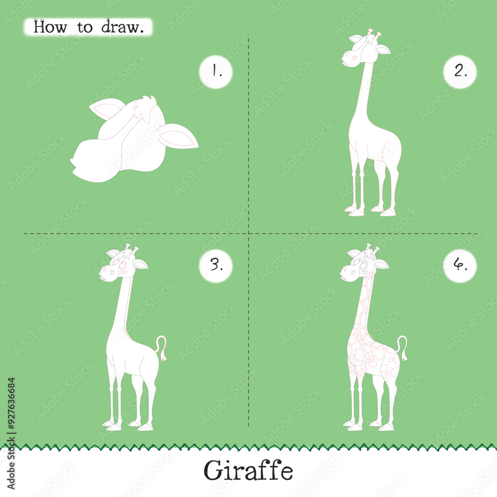 How to draw Drawing tutorial for children. step by step a Giraffe Stock ...