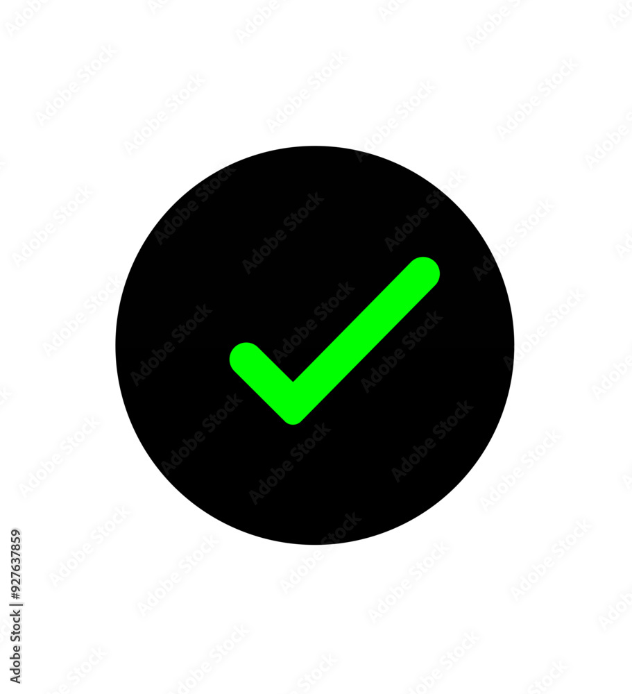 Green checkmark on a black button on transparent background. UI design ...