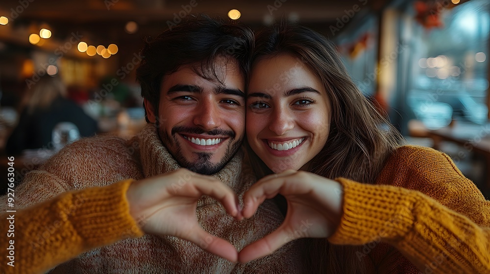 loving couple creating a heart shape with their hands, sharing a joyful ...