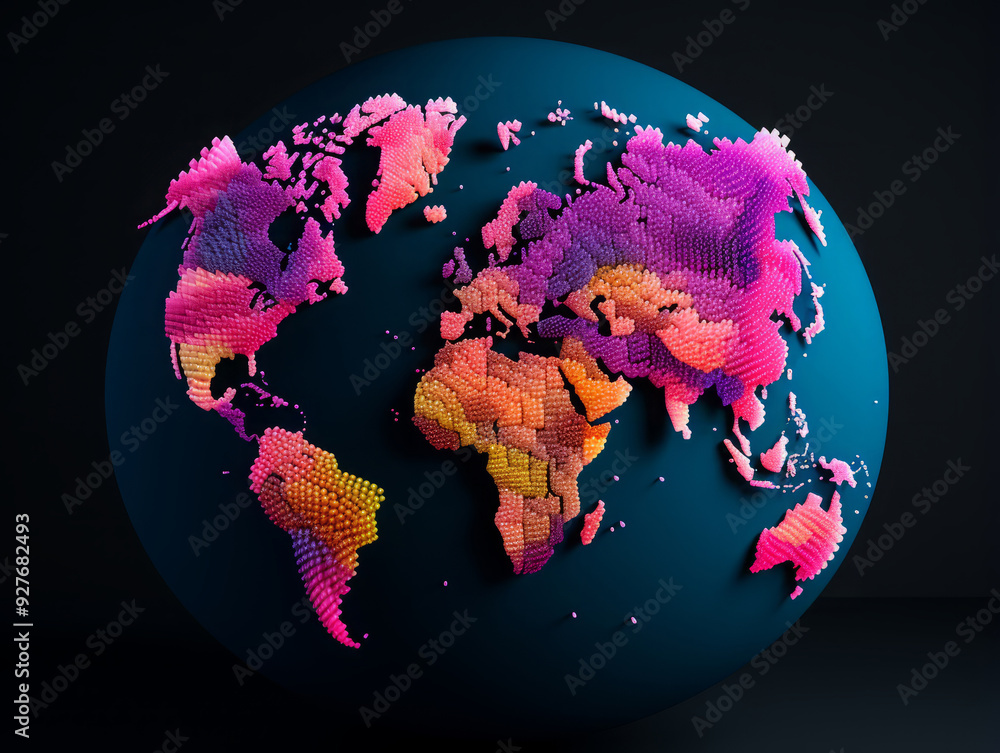 Superb Glowing colorful world map on dark background. Colorful world ...