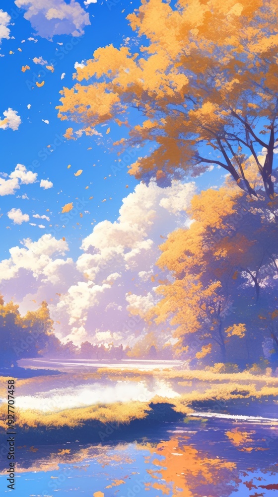 Ethereal Anime Autumn Rain: Misty River Bathed in Post-Storm Sunlight ...