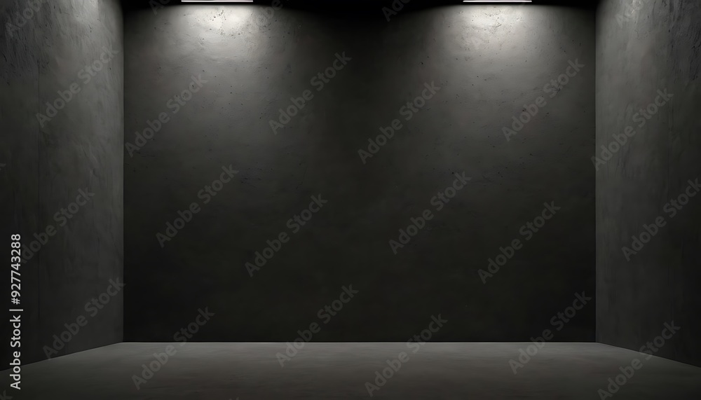 Abstract empty, modern concrete room with lighting from neon tubes on ...