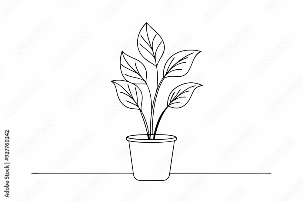 Potted plant line art vector illustration, House plant outline icon ...