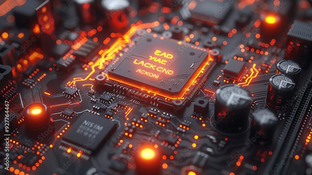 CPU with circuits pulsing like living veins, carrying vibrant glowing ...