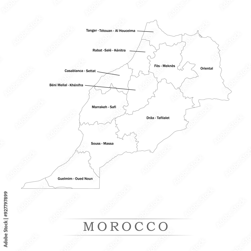 Administrative regions of MOROCCO. Province, state, division name with ...