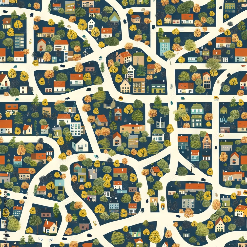 Great city map creator.Seamless pattern map and Houses, infrastructure ...
