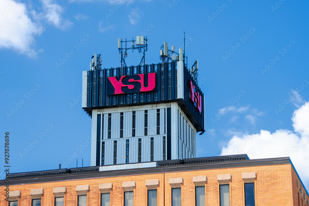 Signage of Youngstown State University campus in Youngstown downtown ...