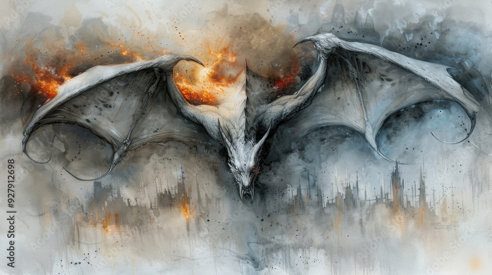 Foto Horrifying fantasy drawing of demonic creature with horns and bat ...