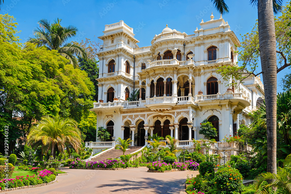 Colonial style India luxury estate home, arched windows, balconies ...