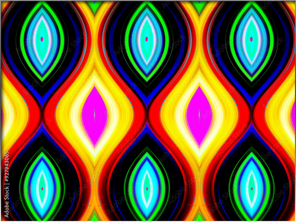 Vibrant colors blend seamlessly to form a repeating geometric pattern ...