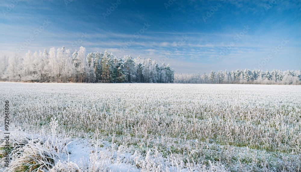 beautiful winter countryside scene, where fields and forests are ...