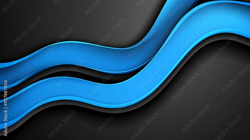 Technical vector art with blue wavy lines on a black background ...