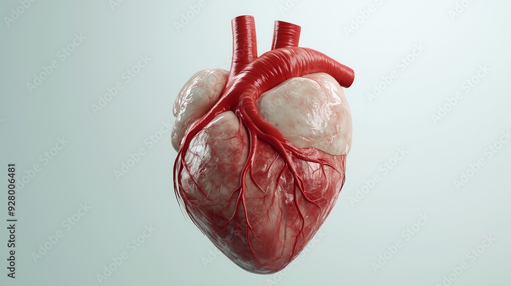 Highly detailed 3D illustration of a human heart, showing the intricate ...