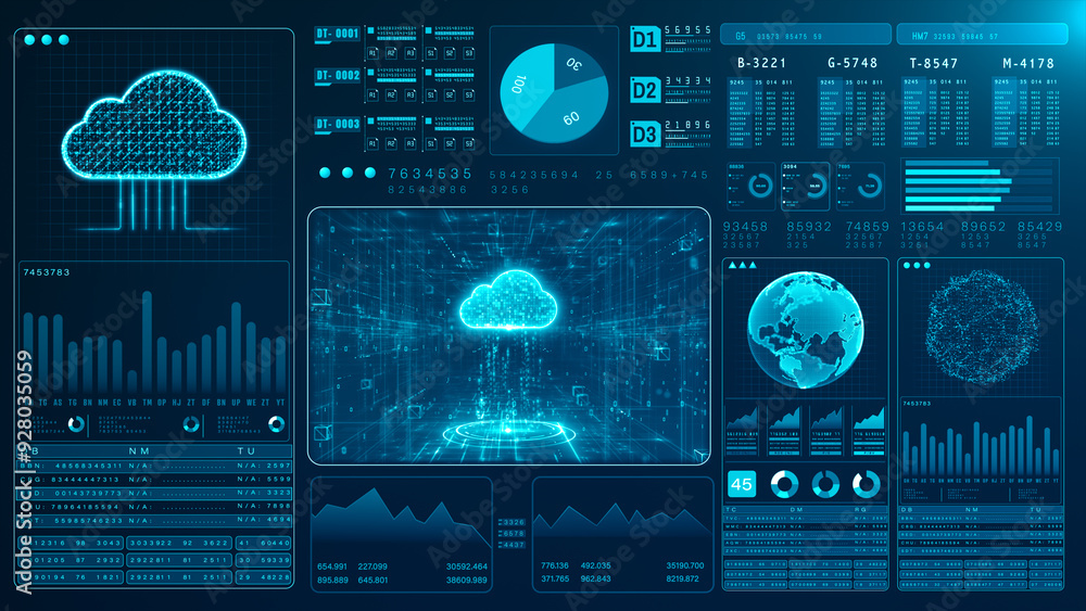 Digital dashboard featuring data with charts, graphs, and cloud integration, Showcasing advanced ...