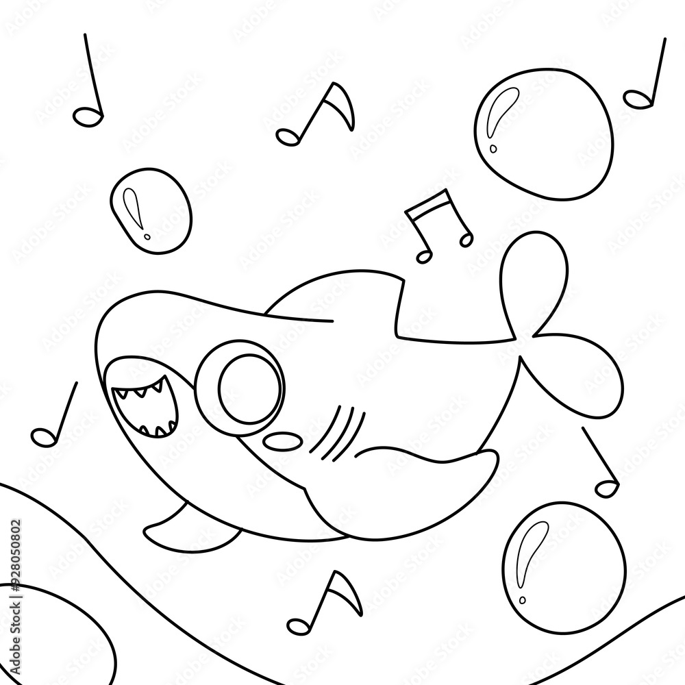 Baby shark coloring page for kids and children. Black outline on white ...