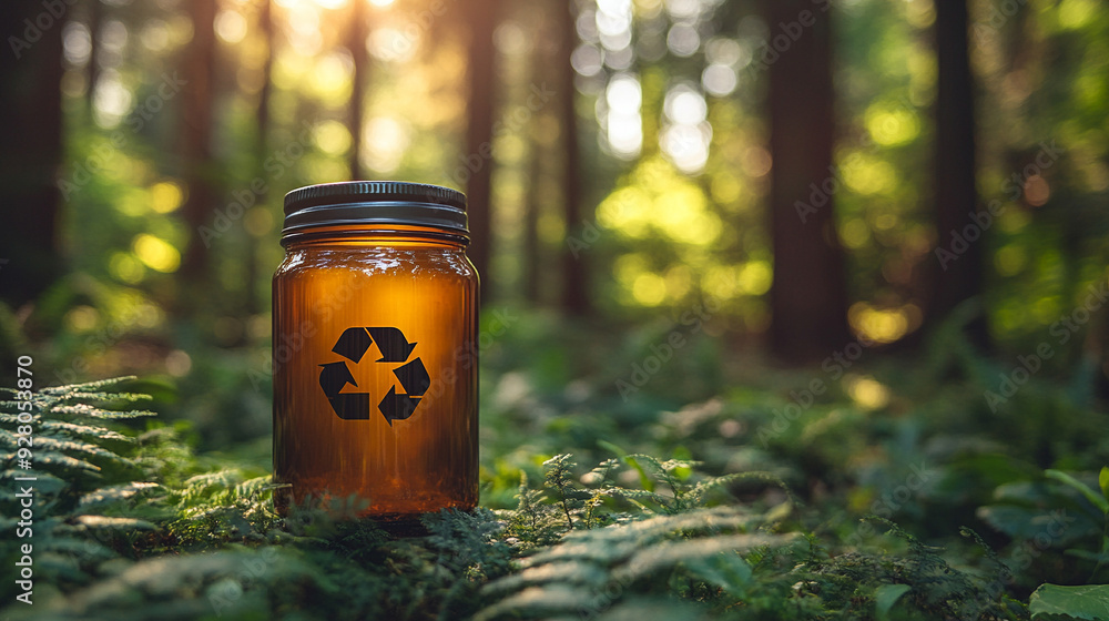 glass jar featuring the universal recycling symbol, symbolizing ...