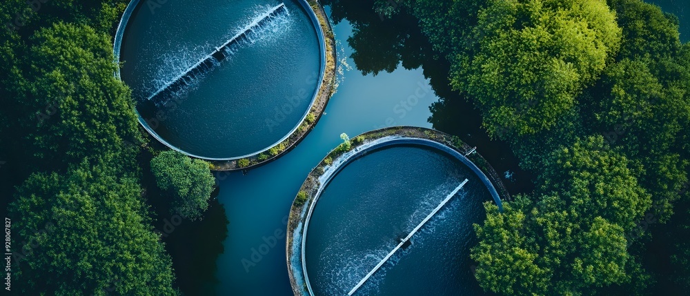 Aerial drone view of an intricate sewage and wastewater management ...