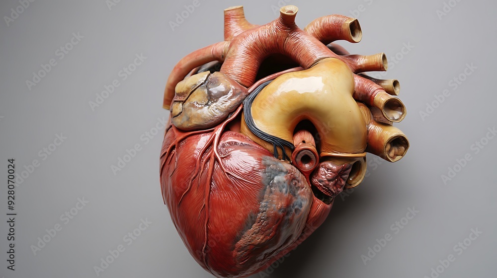 Full-color 3D model of a human heart, displaying the internal and ...