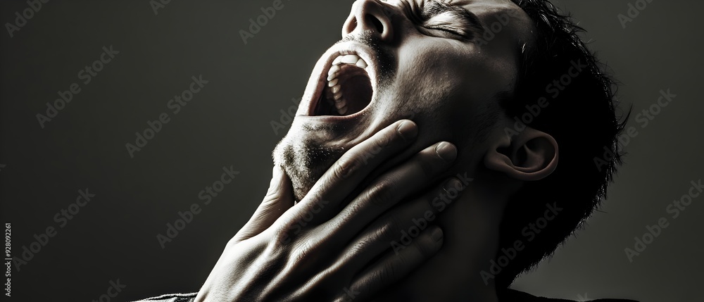 Gripping Panic A powerful portrait capturing a person in distress with ...