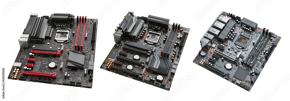 Motherboards set isolated on transparent background with computer ...
