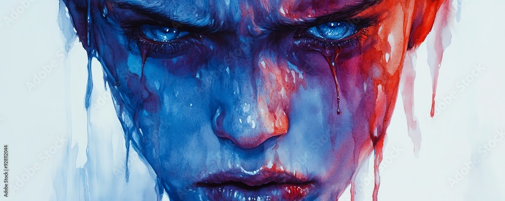 Capture a close-up shot of a single tear rolling down a womans cheek, expressing pain and ache ...