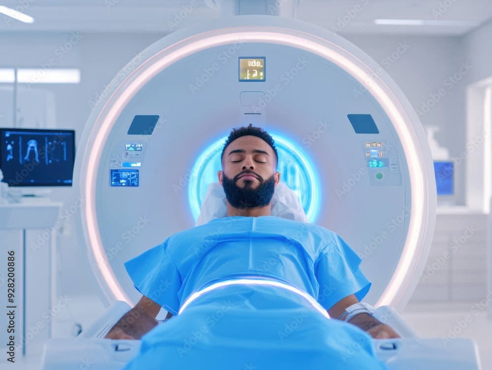 A patient undergoing an ionizing radiation test is depicted in a ...