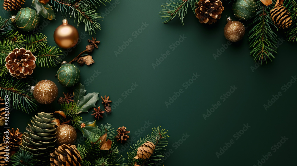 Wallpaper for christmas with green background and christmas decoration ...