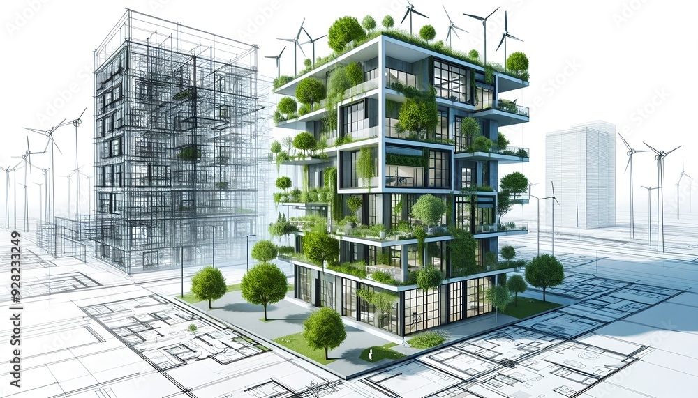 Eco-friendly urban architecture concept showcasing green building ...